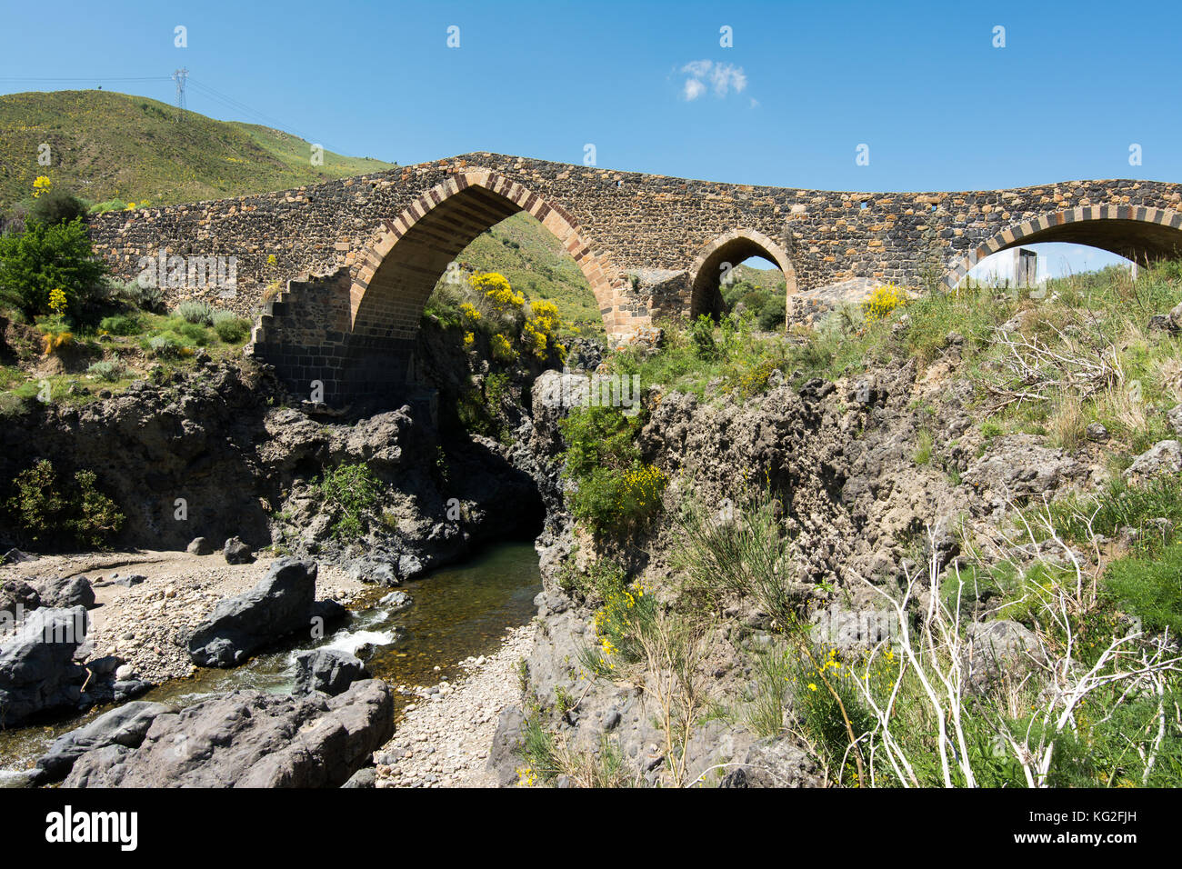 Medieval bridge of Adrano, Sicily, of arabic origin and saracen Stock ...