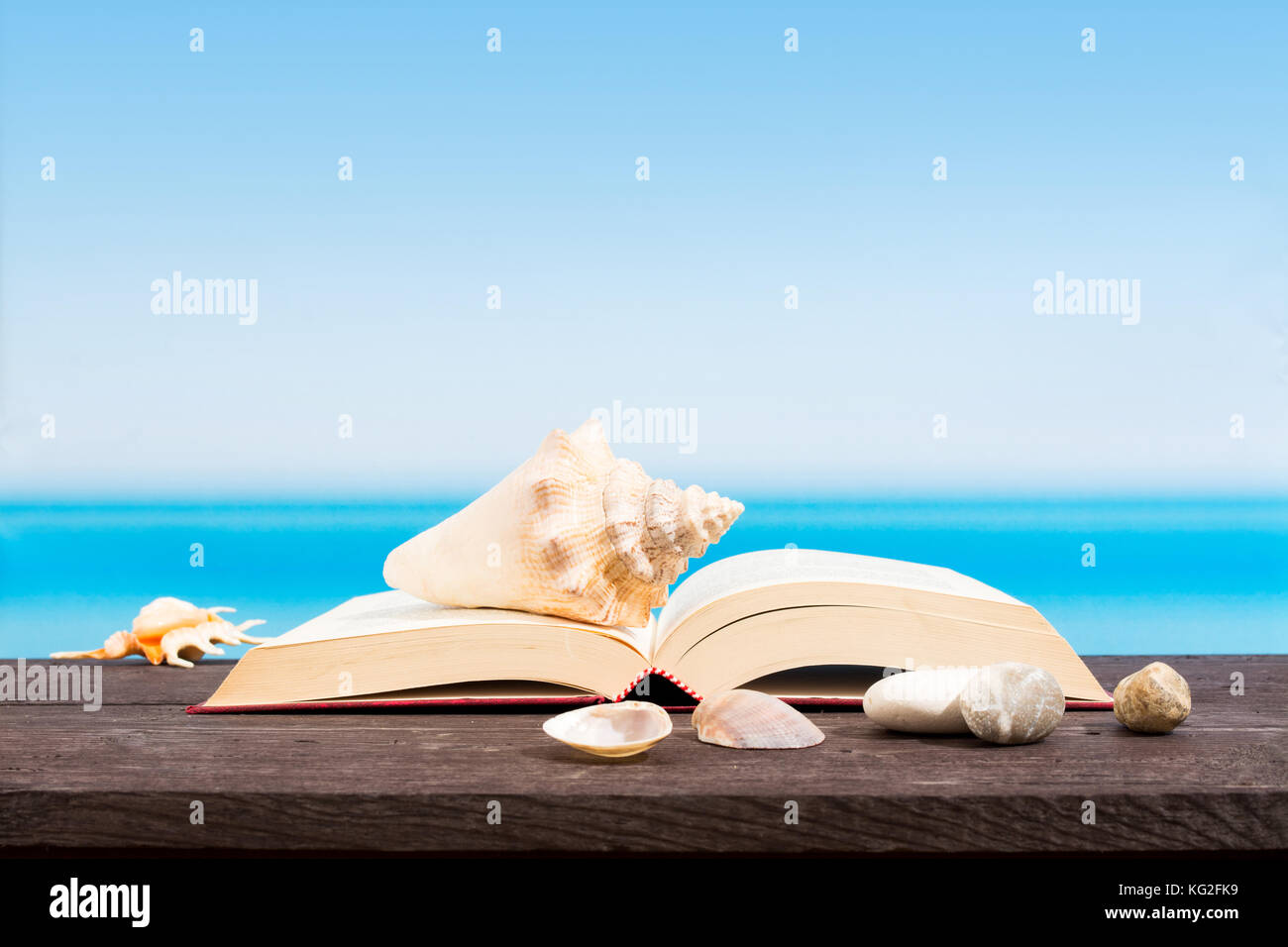 Tropical sea seen from the boat. Book on table. Reading and relaxing on ...