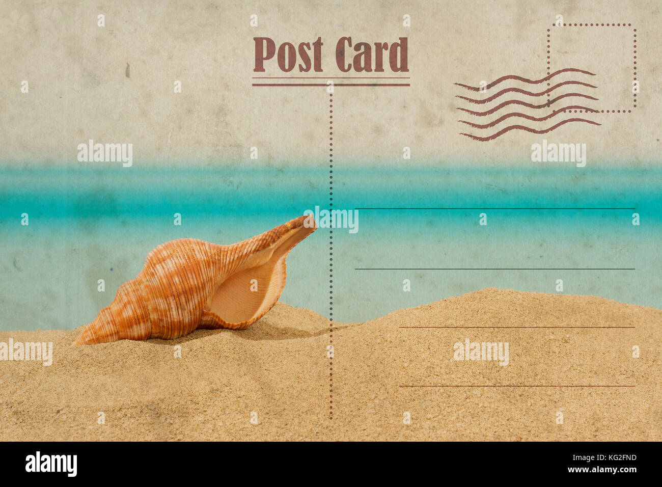 Vintage summer postcard. Seashell on the sand Stock Photo - Alamy