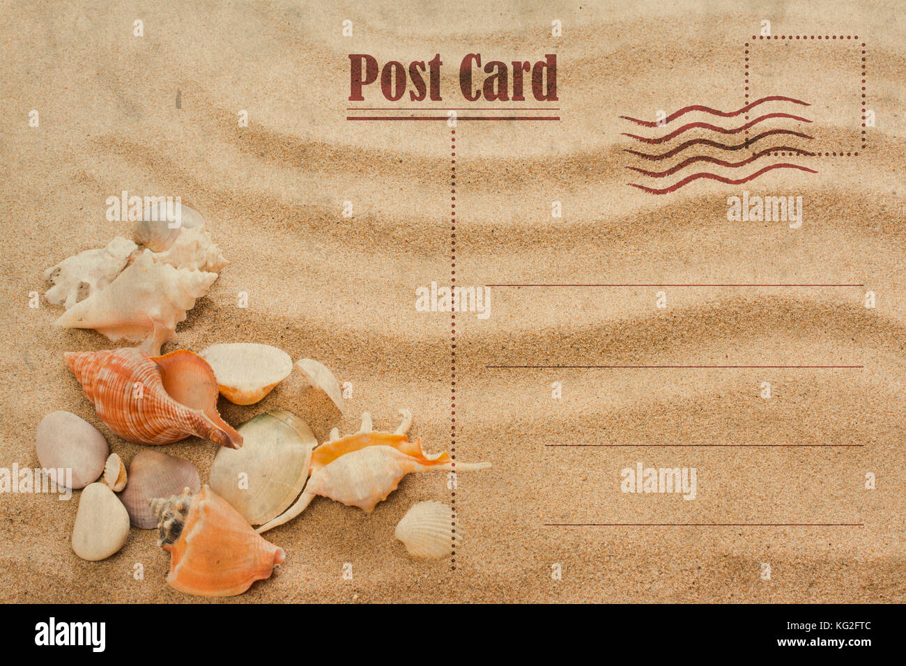Vintage summer postcard. Seashell on the sand Stock Photo - Alamy