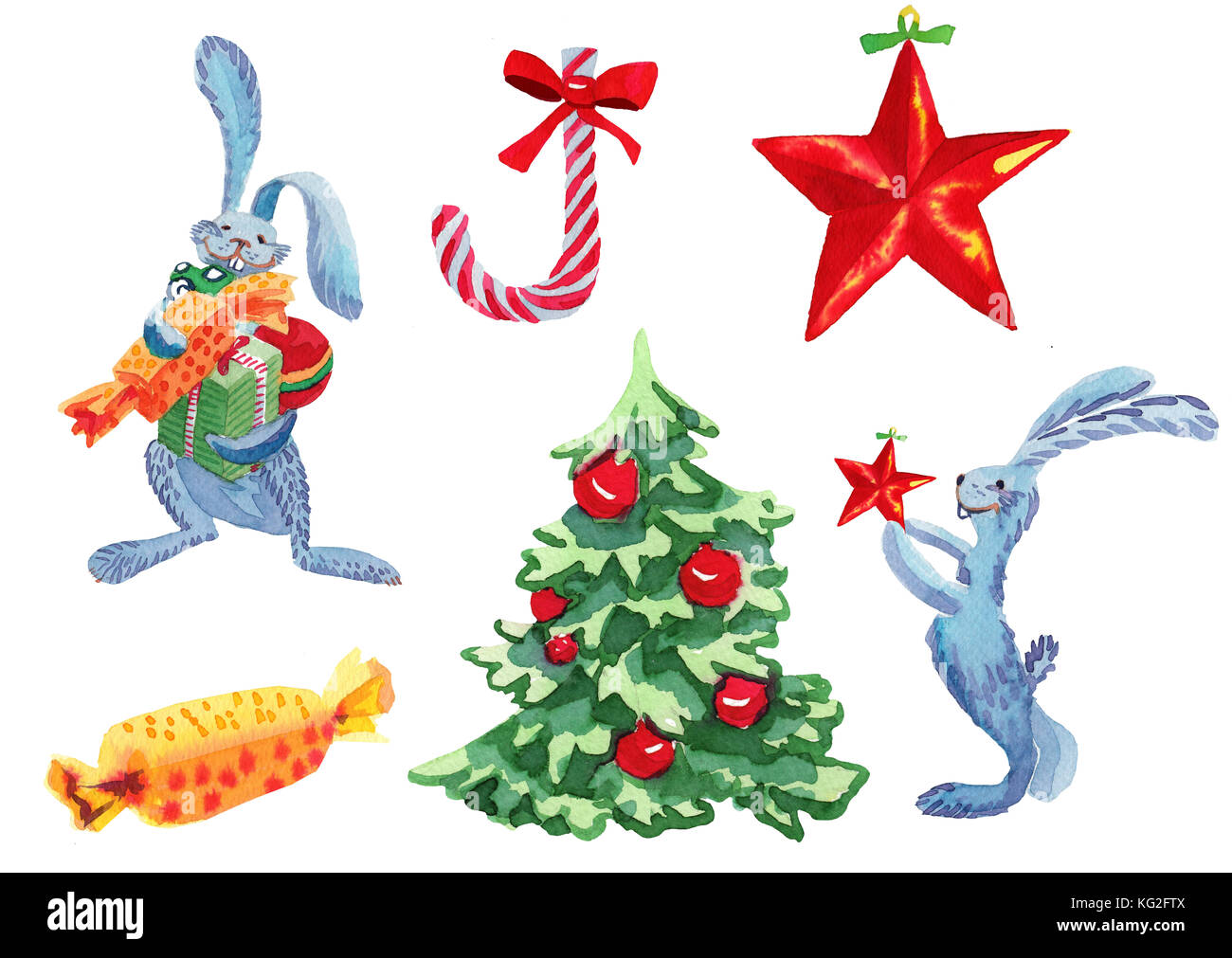 Hare rabbit decorates a Christmas tree. Collection of elements Stock ...