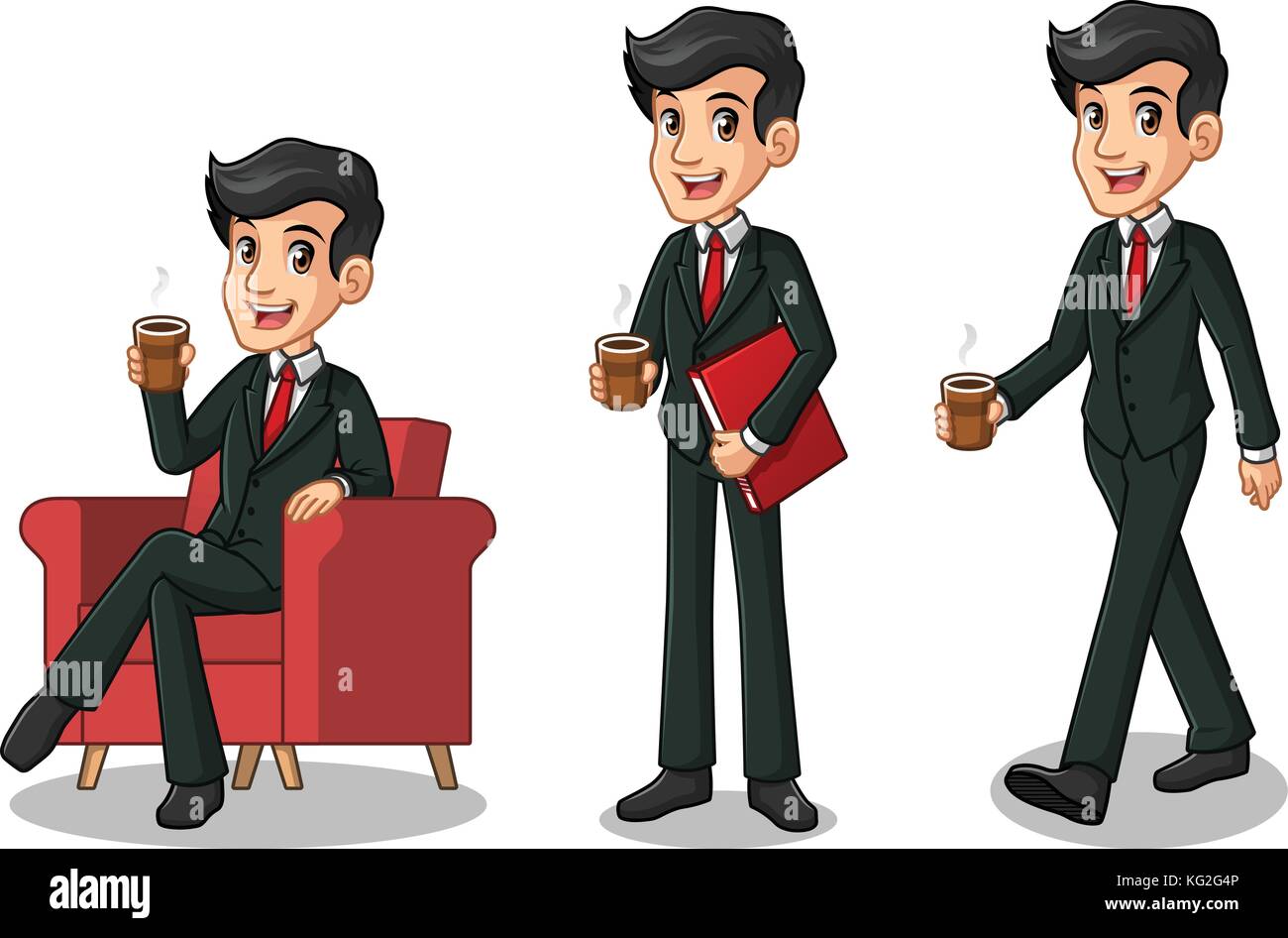 Set of businessman in black suit cartoon character design making a ...