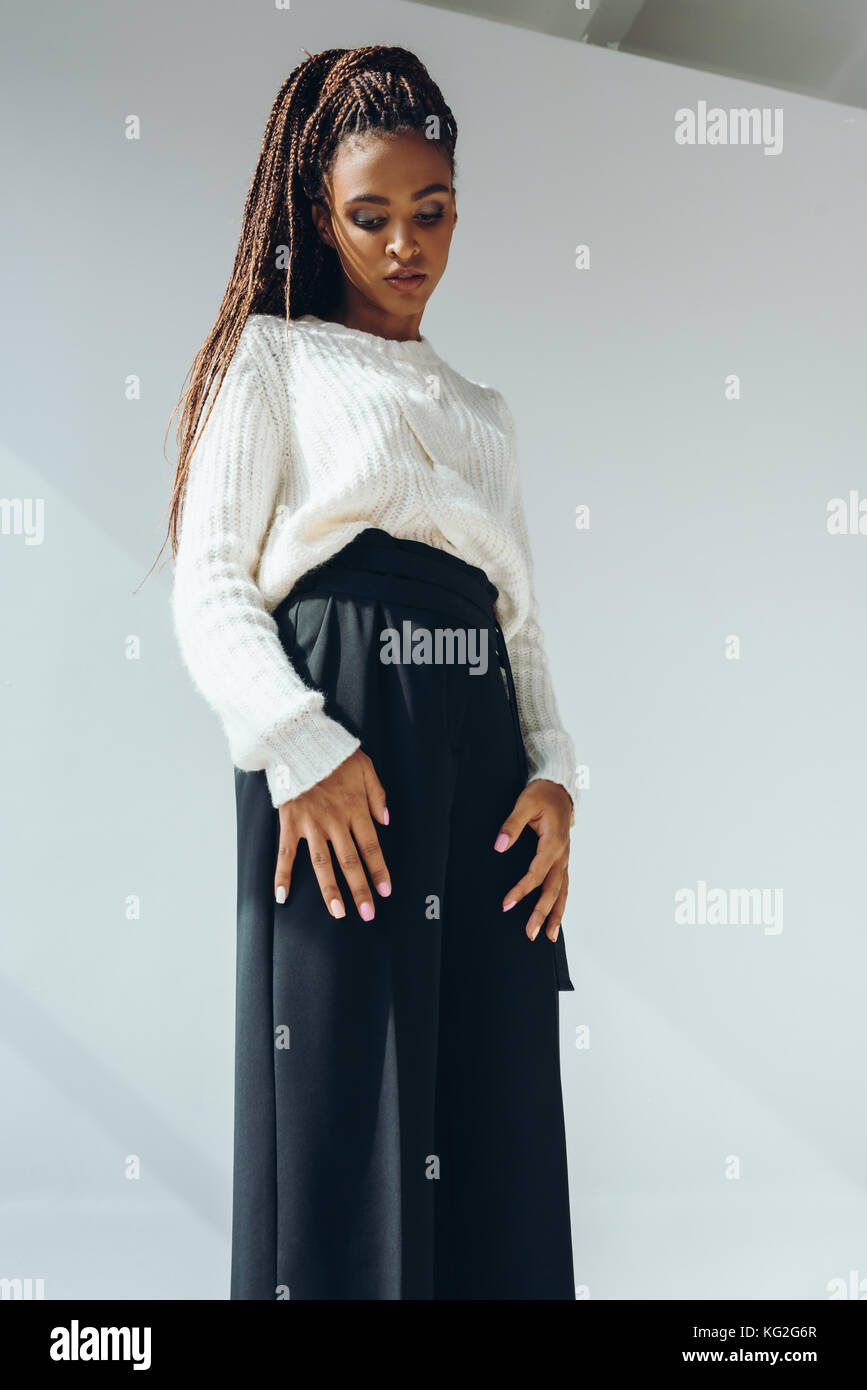 girl in trendy black pants Stock Photo - Alamy