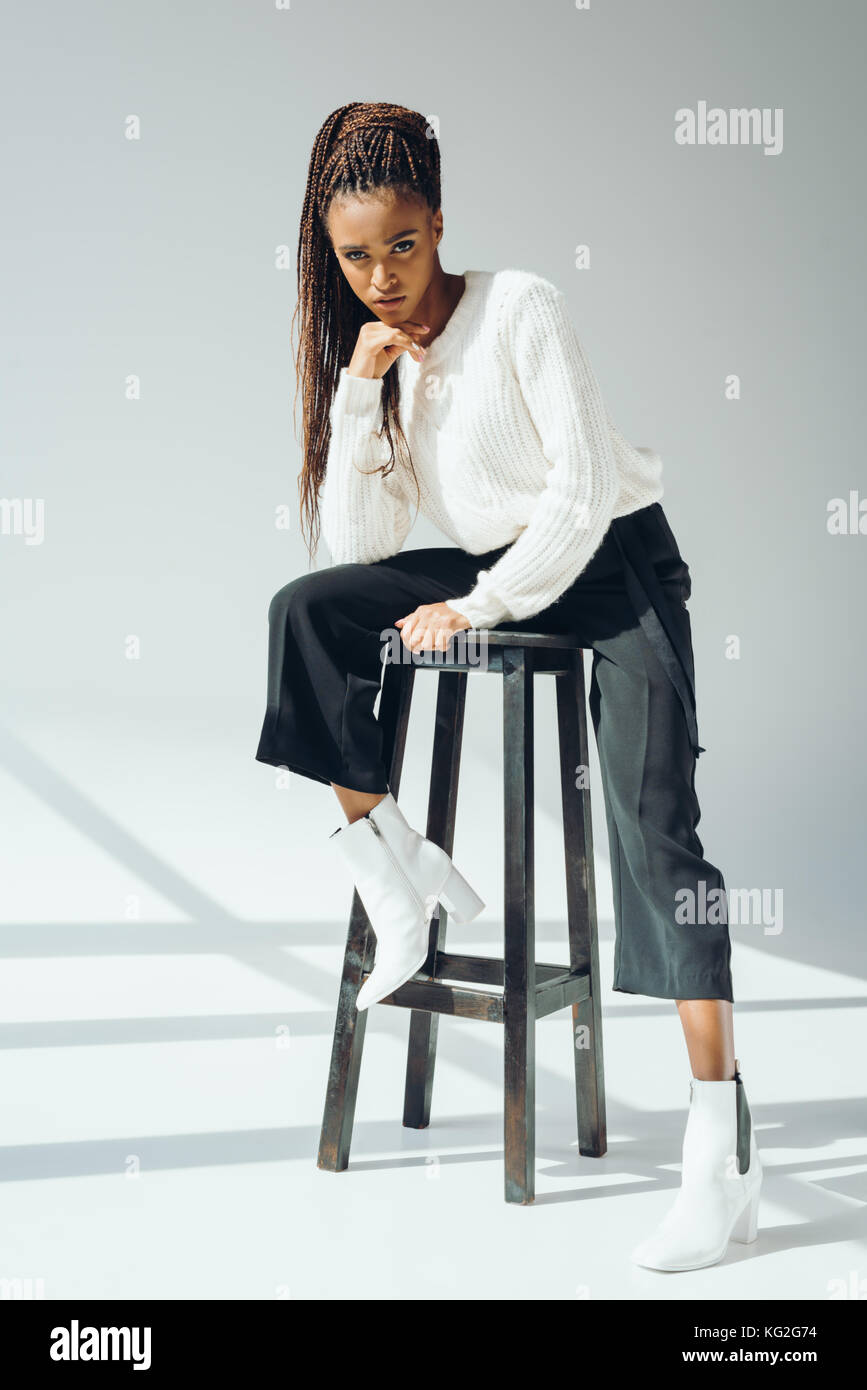 african american girl in knitted sweater Stock Photo - Alamy