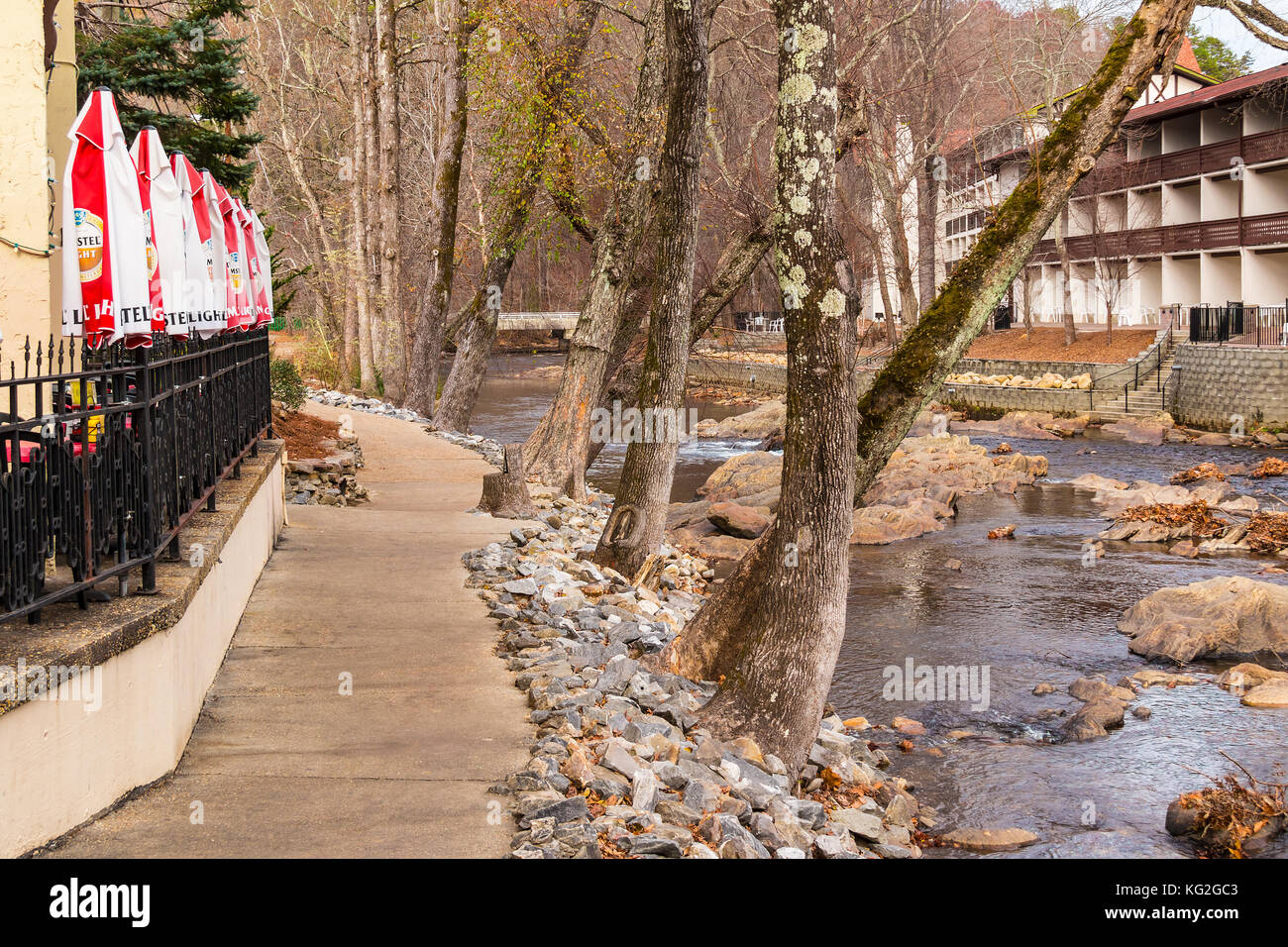 Helen, Georgia, USA - December 14, 2016: View of the Chattahoochee ...