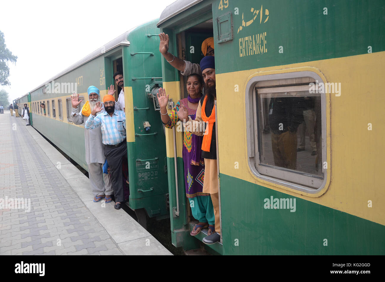 Indian Sikh Yatrees arrive at Wagah border railway station by train ...