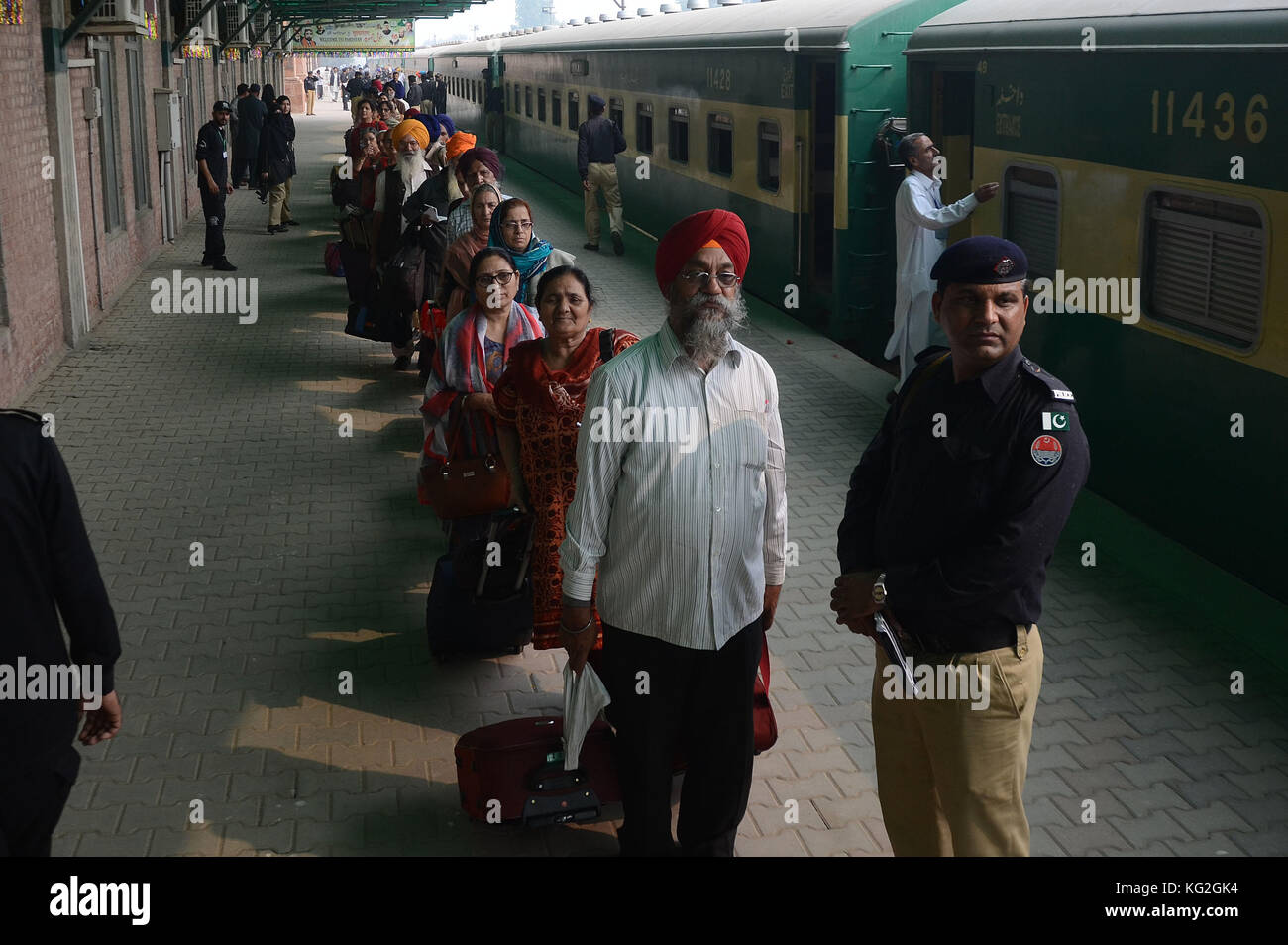Indian Sikh Yatrees arrive at Wagah border railway station by train ...