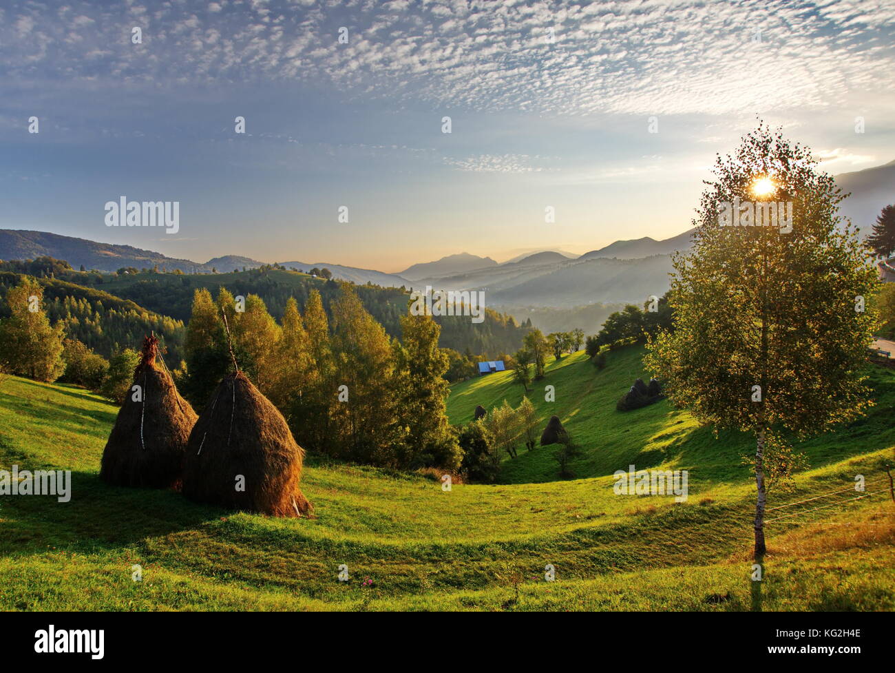 Amazing landscape at sunrise in Transylvania Romania Autumn panorama ...