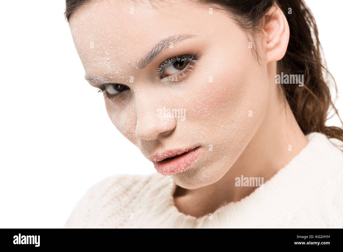 Young woman with frost on face Stock Photo - Alamy
