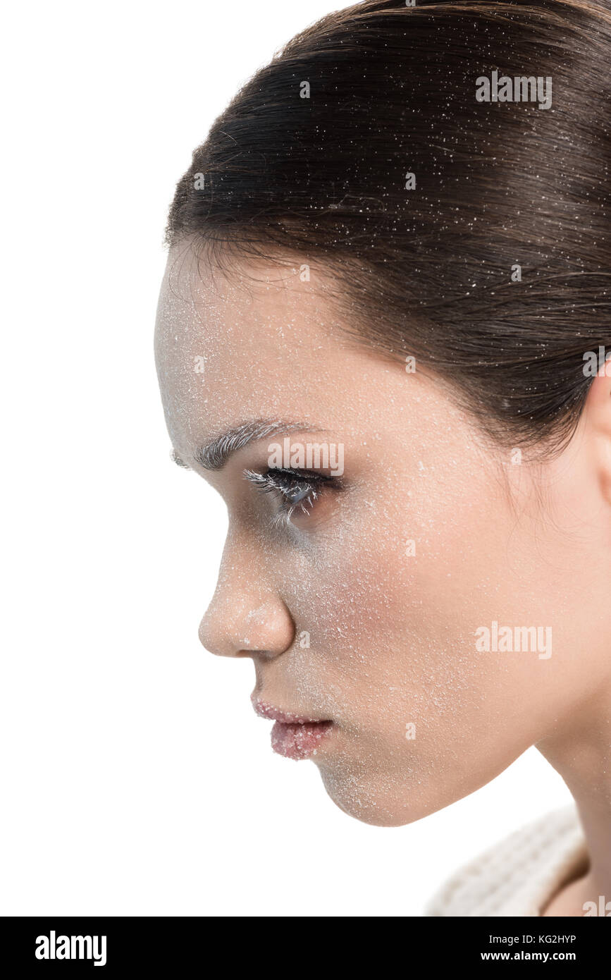 Beautiful woman with frost on face Stock Photo - Alamy