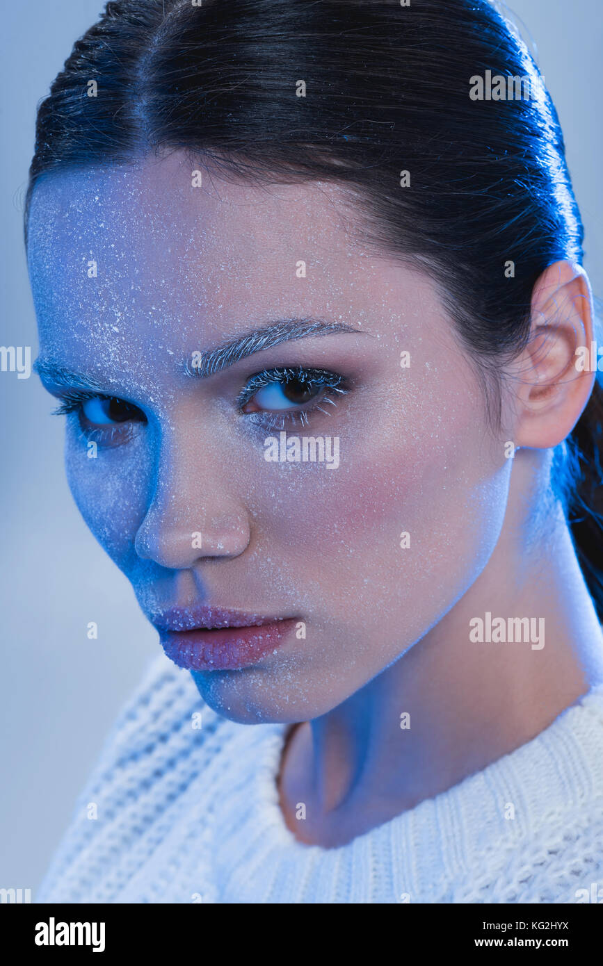 woman with frost on face Stock Photo - Alamy
