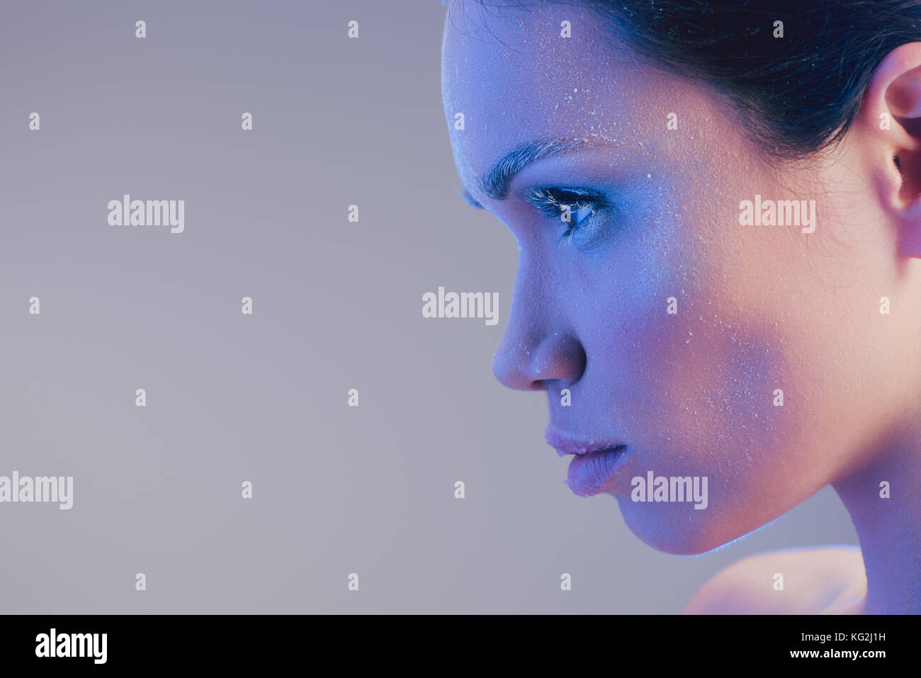 young woman with frost on face Stock Photo - Alamy