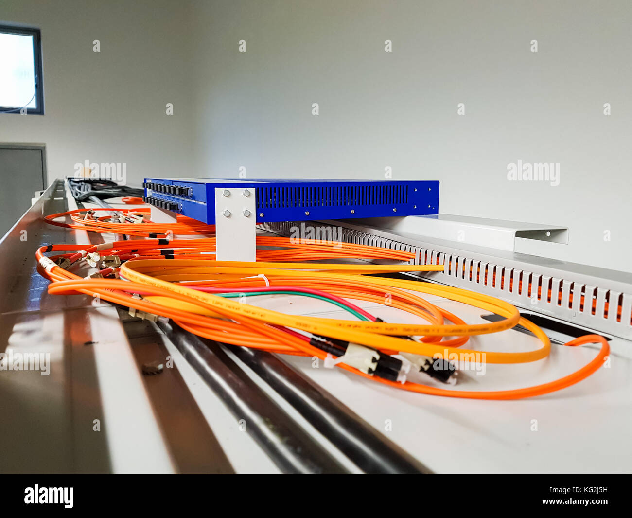 Fiber optic cables running from a switch Stock Photo - Alamy