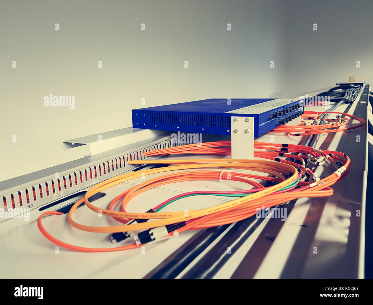 Fiber optic cables running from a switch Stock Photo - Alamy