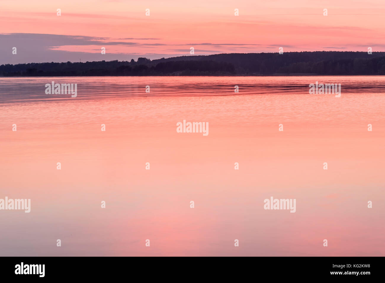 Scenic background in pink tones with a city on the horizon, a river ...