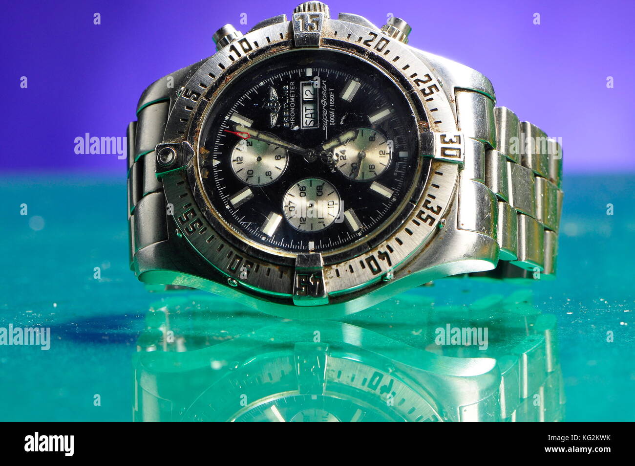 Breitling Super Ocean watch in blue background Stock Photo - Alamy