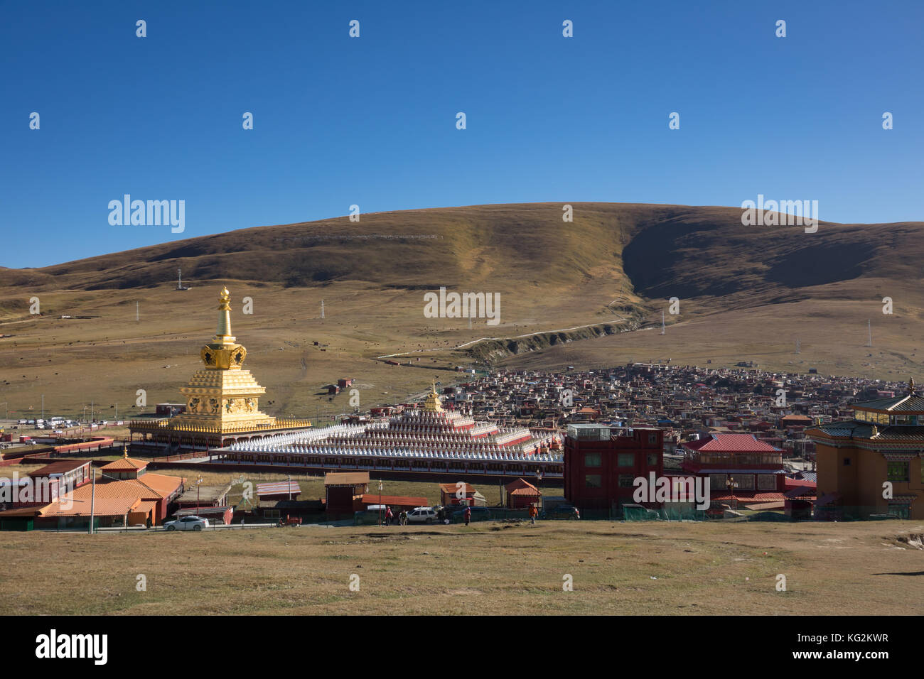 Stupas in tibetan Yarchen Gar Monastery In Sichuan, China Stock Photo ...