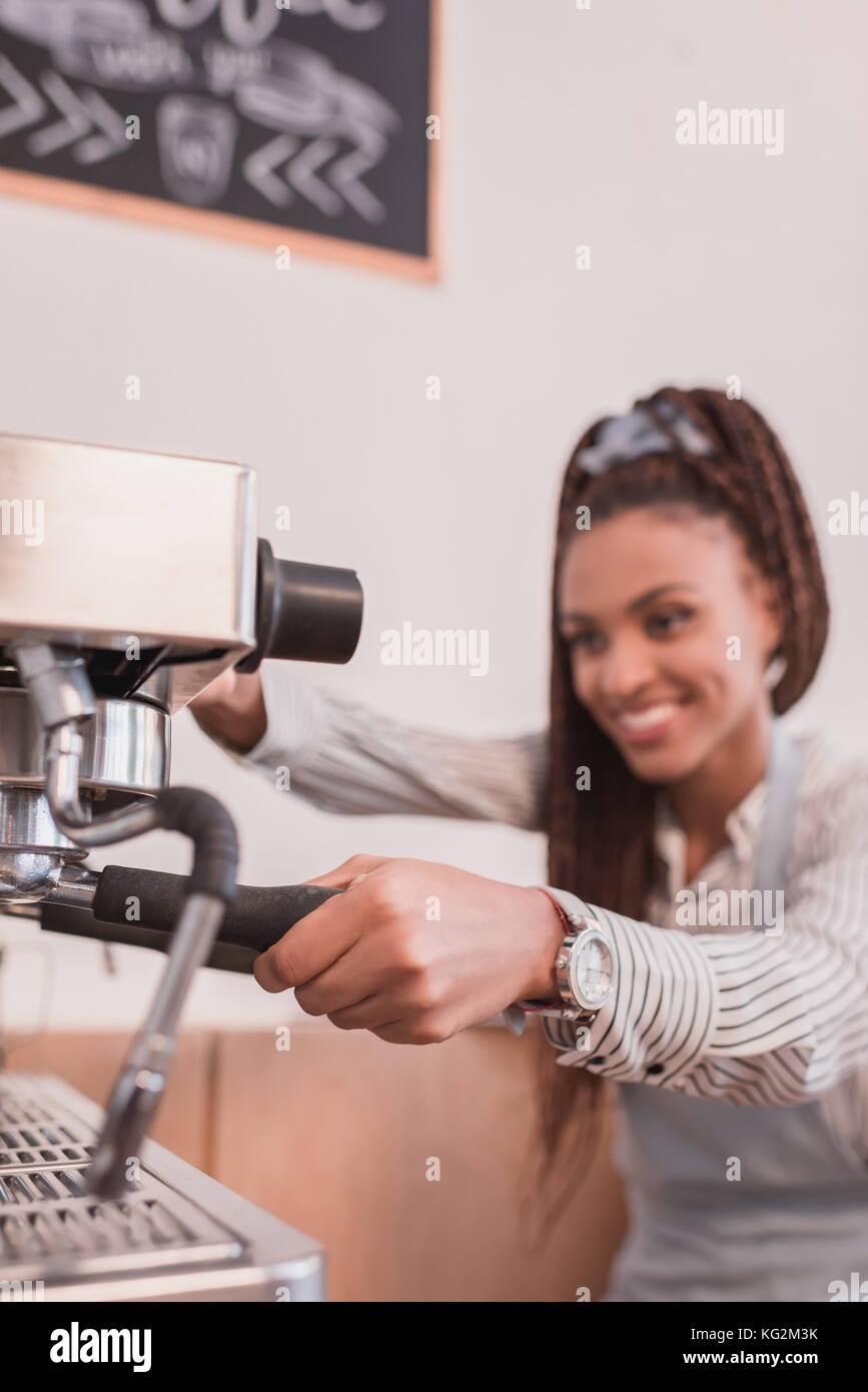 barista making coffee with machine Stock Photo - Alamy