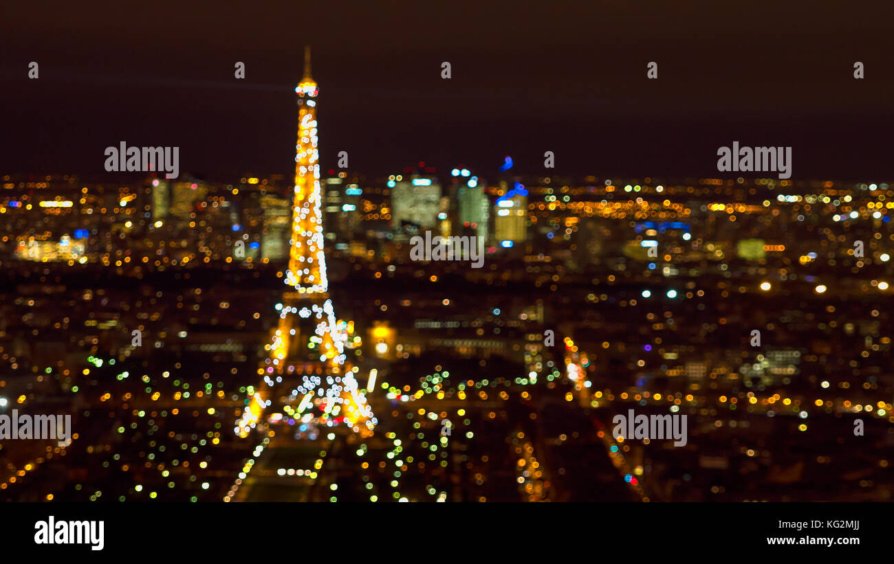 Paris, Eiffel tower, at evening sunset blue hour. View from ...