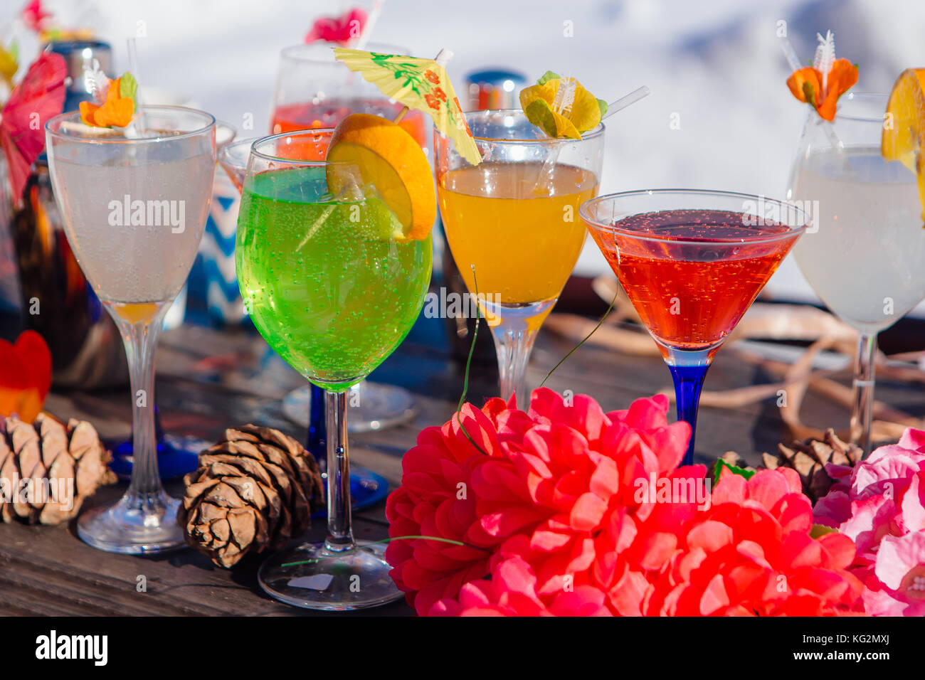 Colorful cocktails close up on the table outdoors Stock Photo - Alamy