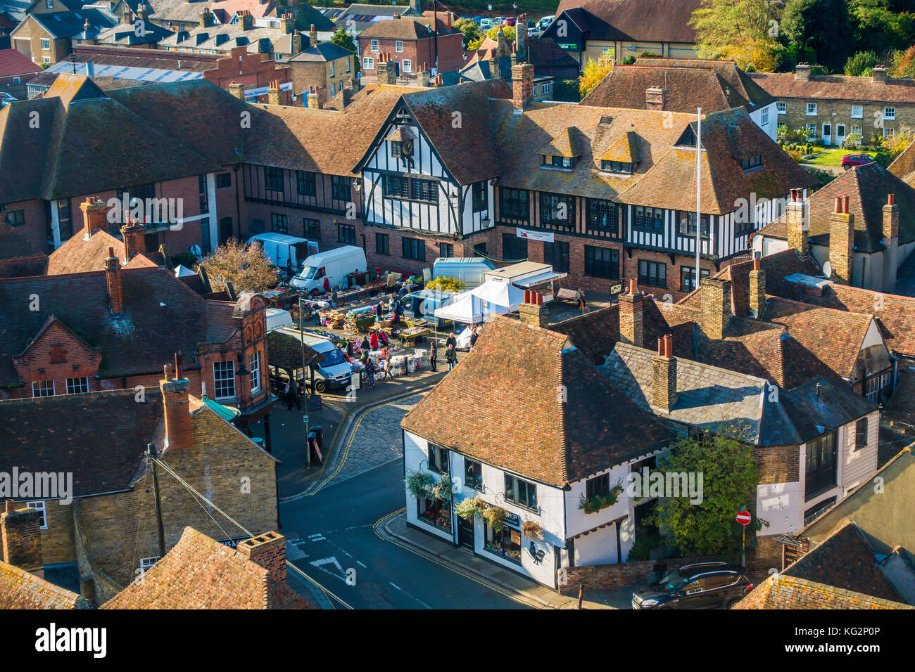 Ariel View,Rooftops,Sandwich Market,The Guildhall,Sandwich,Kent,England ...