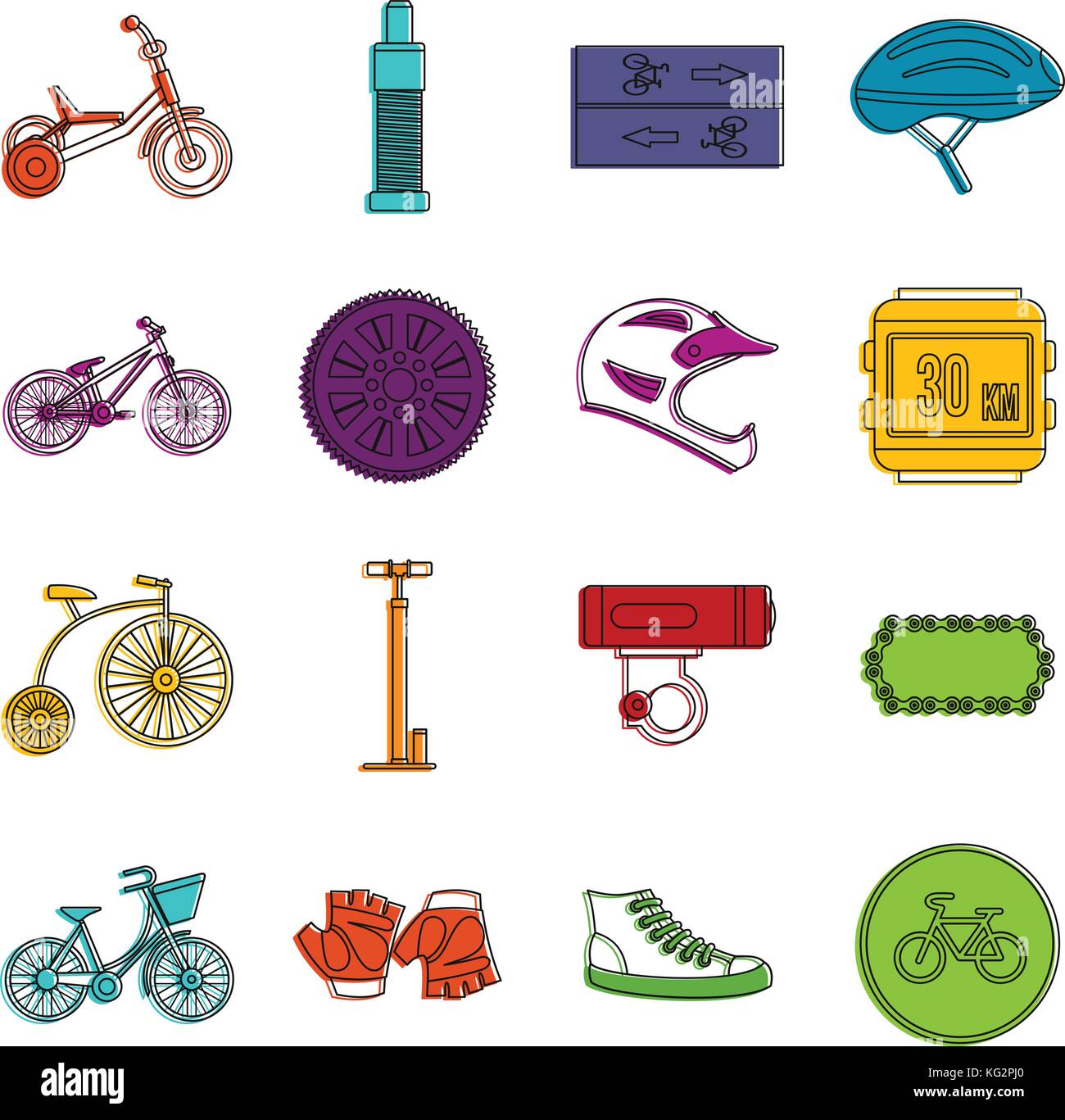 Biking icons doodle set Stock Vector Image & Art - Alamy