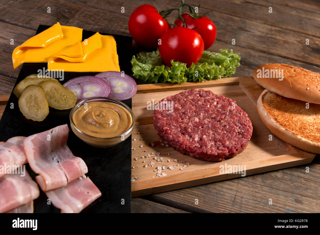 Top view raw cheeseburger hi-res stock photography and images - Alamy