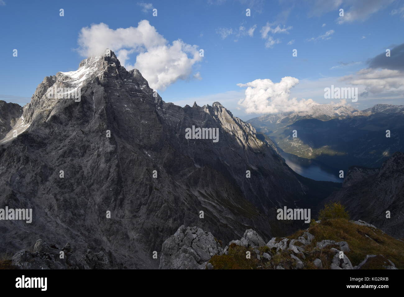 afternoon view from Mt. Hirschwieskopf towards famous Mt. Watzmann from ...