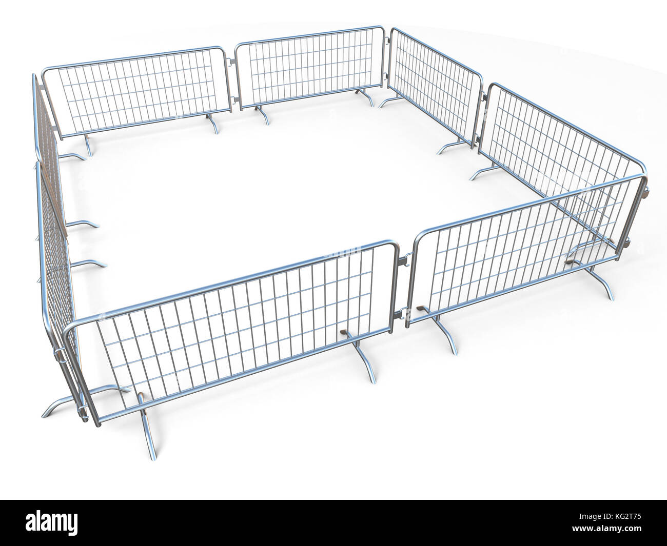 Barricaded square made of mobile steel fences 3D render illustration ...