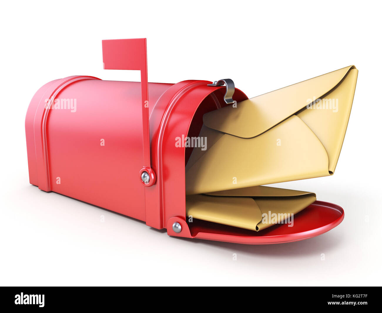 Red mailbox and two yellow envelope 3D render illustration isolated on ...