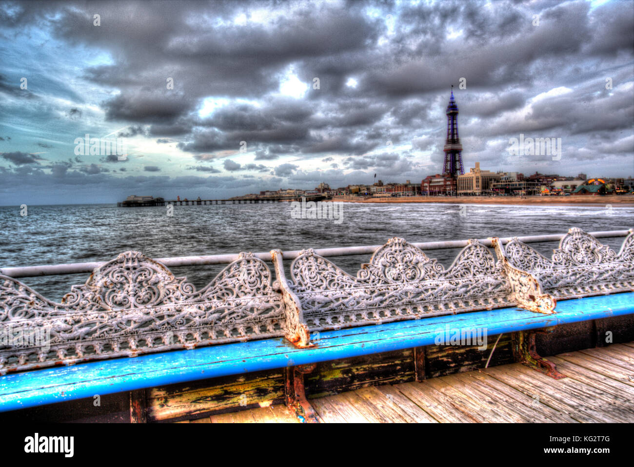 Town of Blackpool, England. Artistic dusk view from Blackpool’s Central ...