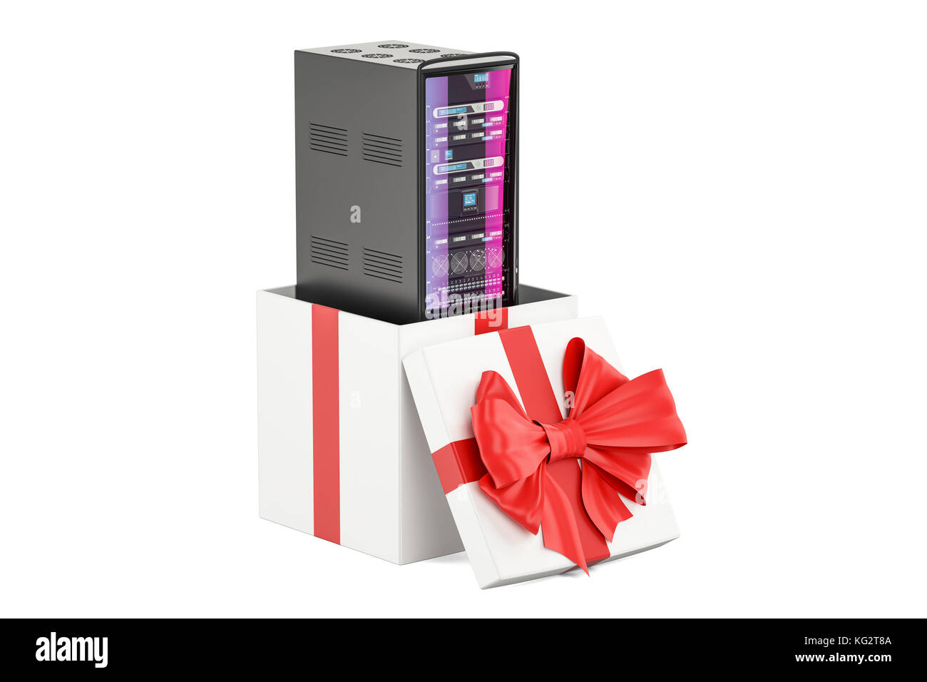 Server rack inside gift box, gift concept. 3D rendering isolated on ...