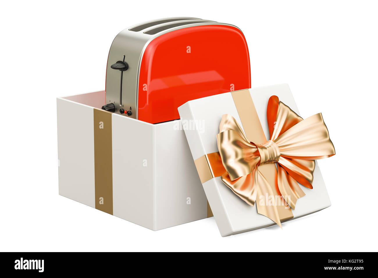 Toaster inside gift box, gift concept. 3D rendering isolated on white ...