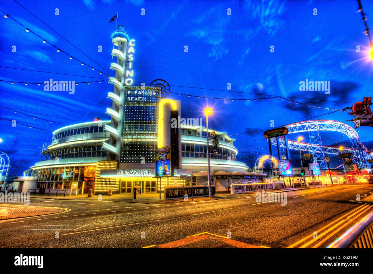 Town of Blackpool, England. Artistic night view of Blackpool Pleasure ...