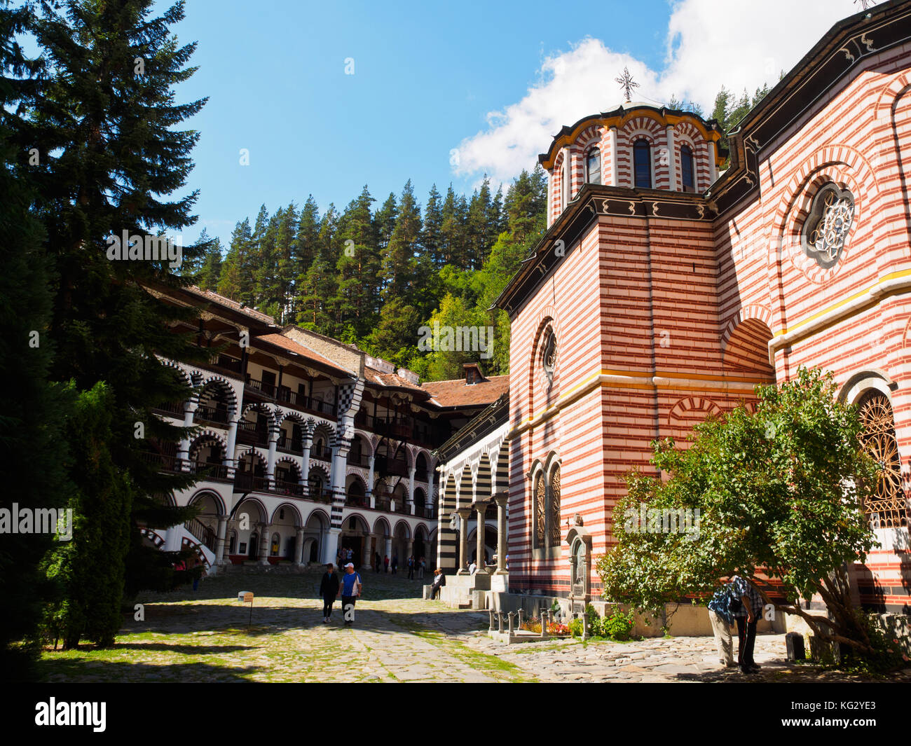 Main church and its courtyard of Rila Monastery Stock Photo - Alamy