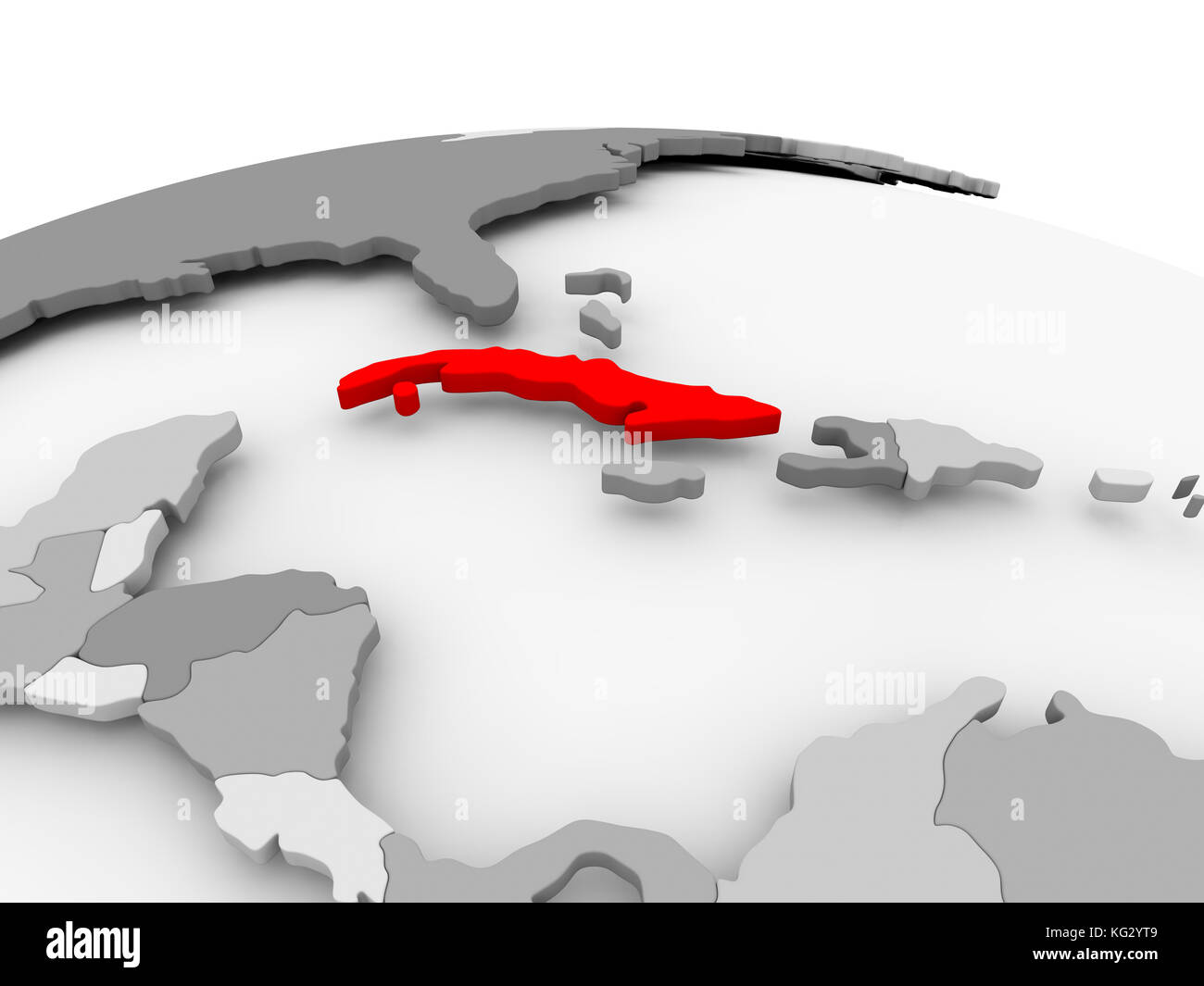 Cuba in red on grey model of political globe. 3D illustration Stock ...
