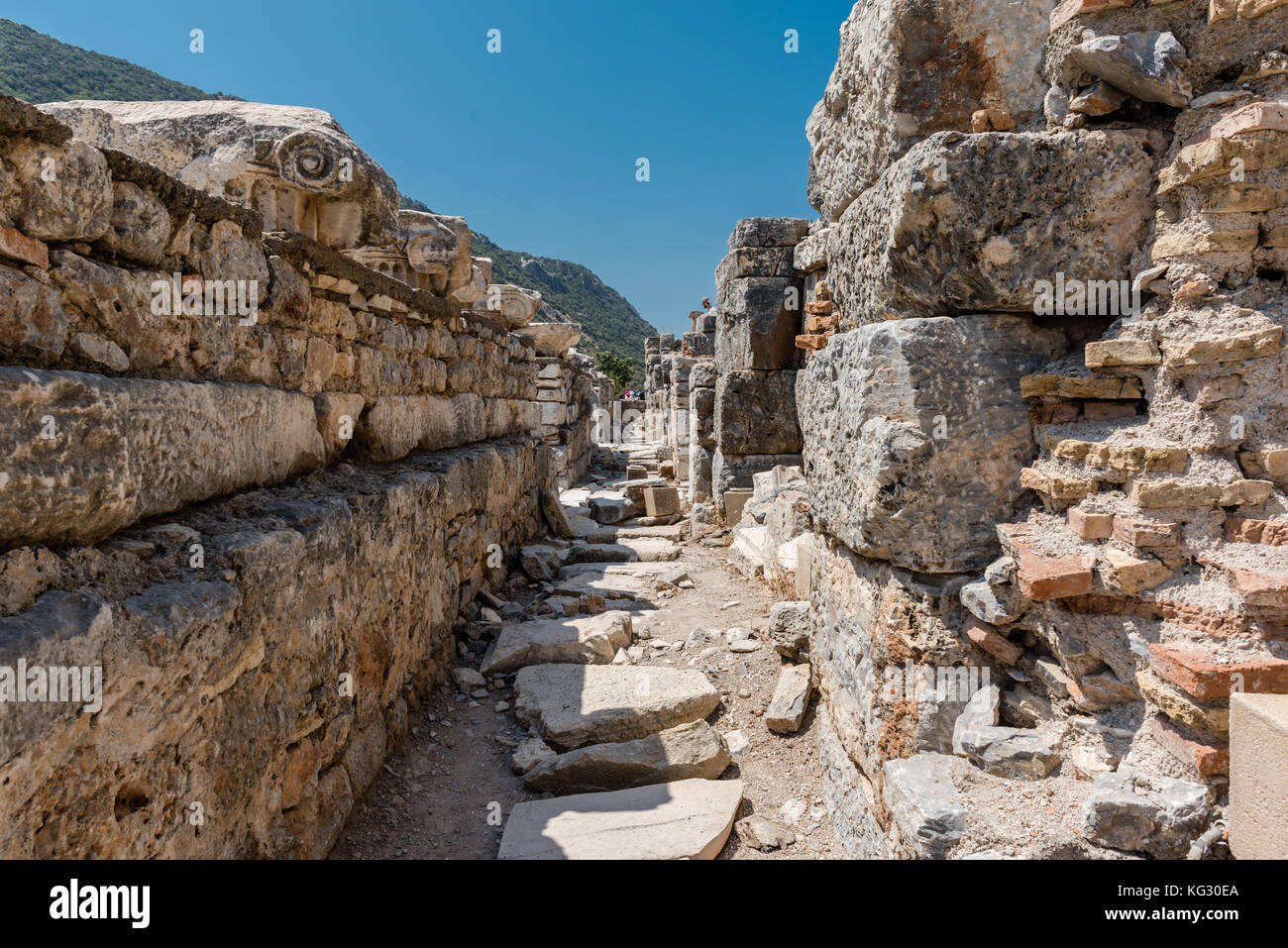 General view of marble Ruins in Ephesus historical ancient city, in ...