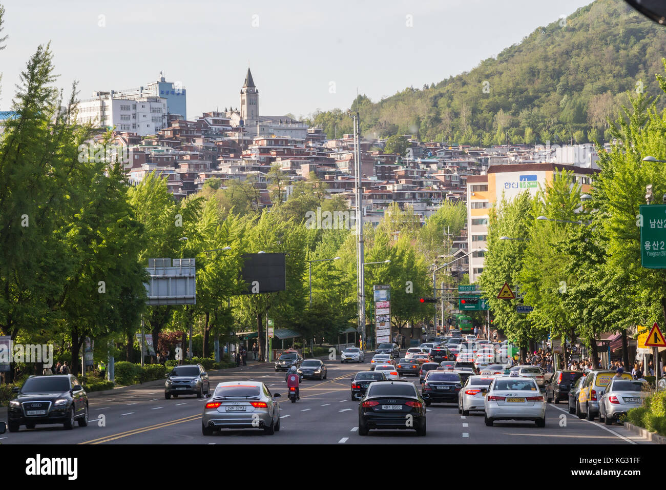 Road traffic anc cars driving on the streets of Seoul, South Korea ...