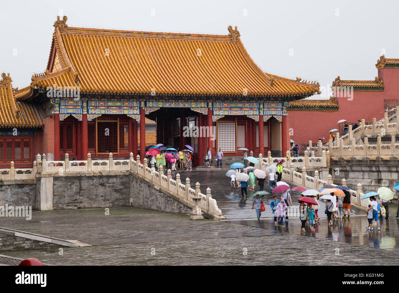 Tourists in Forbidden Palace on the rainy day, Beijing, China Stock ...