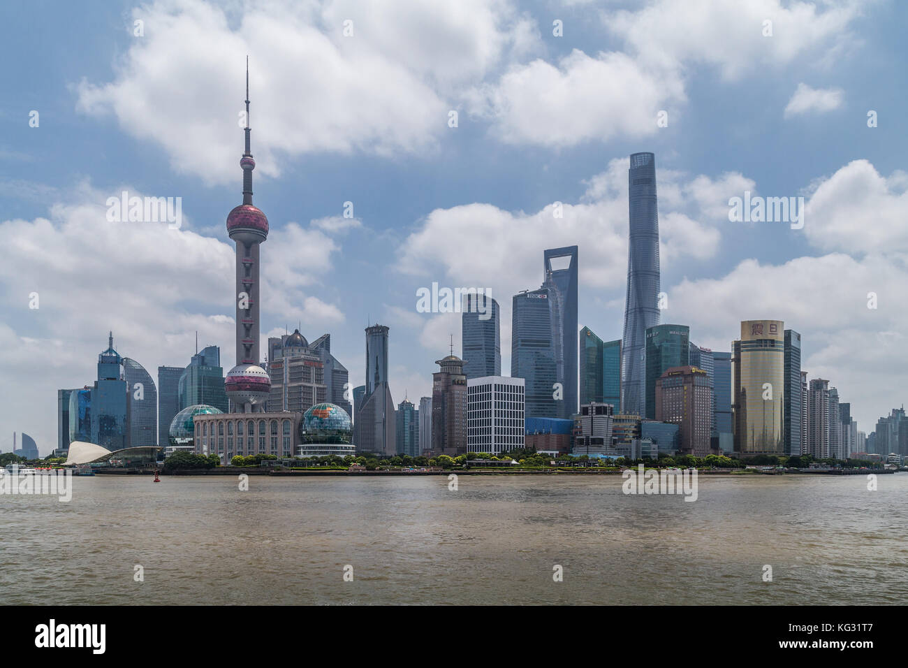 Skyline of Shanghai across the river at daytime Stock Photo - Alamy