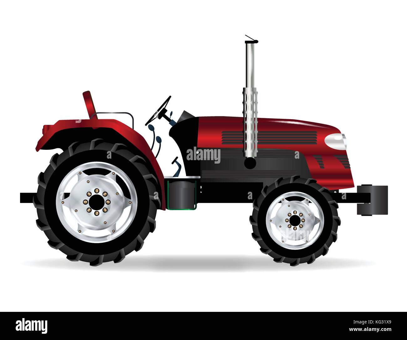 A typical modern farmyard tractor in red over a white background Stock ...