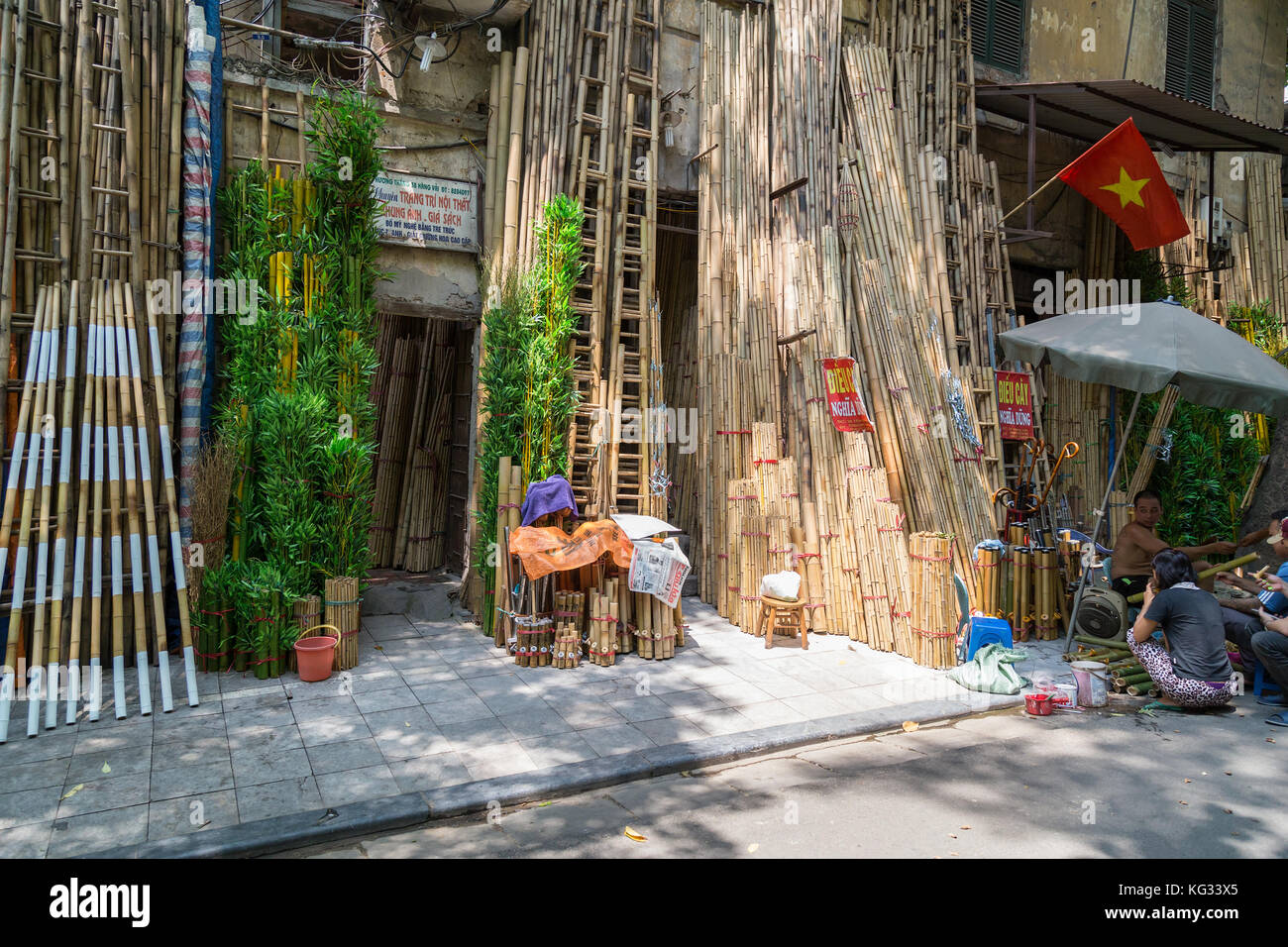 Bamboo shop on the street in residential area of Hanoi, Vietnam Stock ...