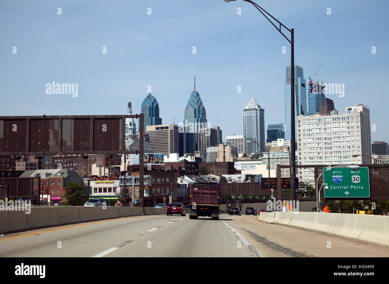 Philadelphia Skyline Interstate 95 into 676 Highway - USA Stock Photo ...