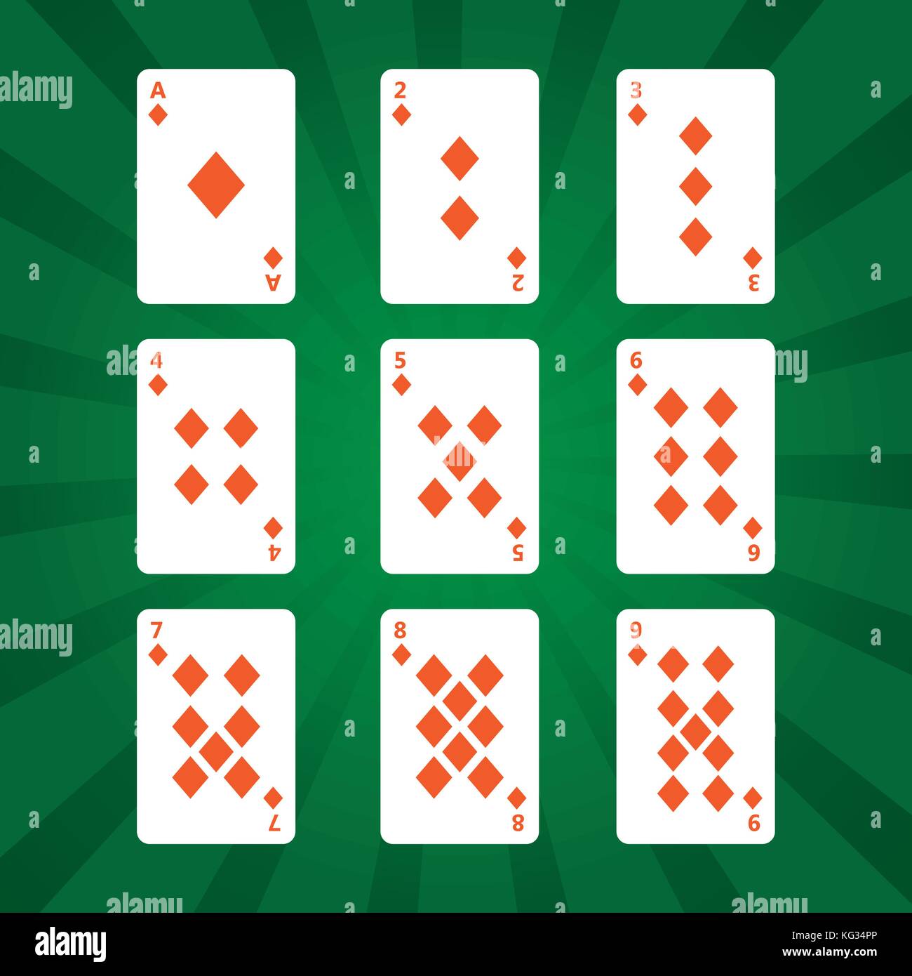 poker playing cards diamonds suit on green background Stock Vector ...