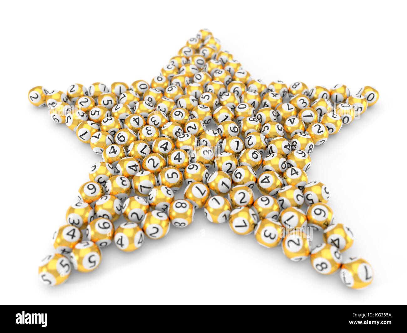 golden lottery balls stack in star shape. dept of field effect. 3d ...