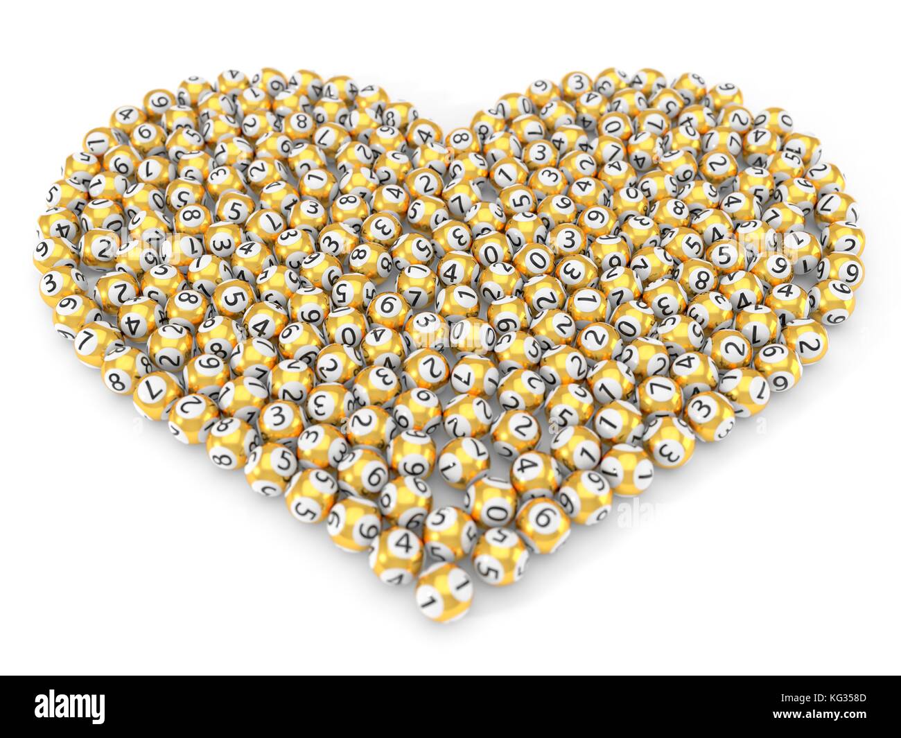 golden lottery balls stack in heart shape. with dept of field effect ...
