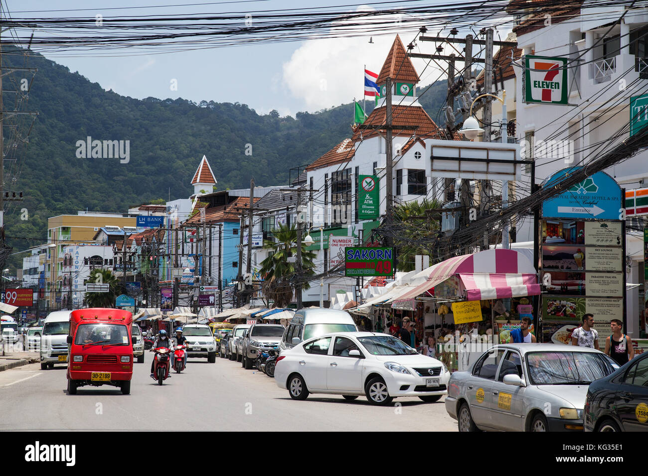 Street traffic in Patong Beach resort town, Patong Beach, Phuket ...