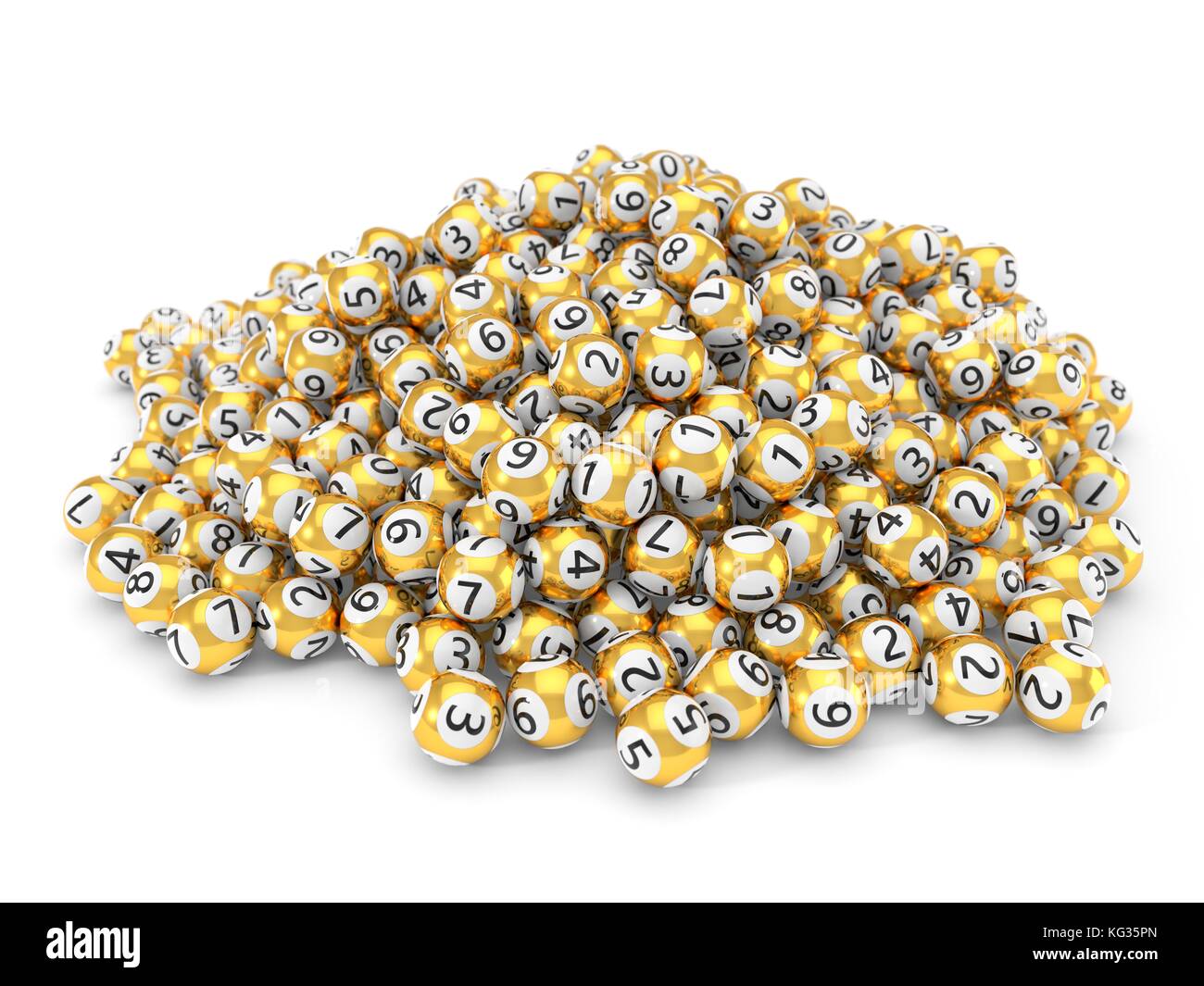 golden lottery balls stack with dept of field effect. 3d illustration ...