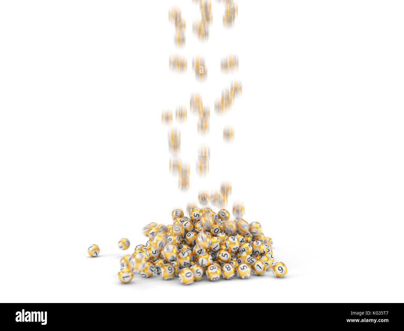 falling golden lottery balls with motion blur effect. 3d illustration ...