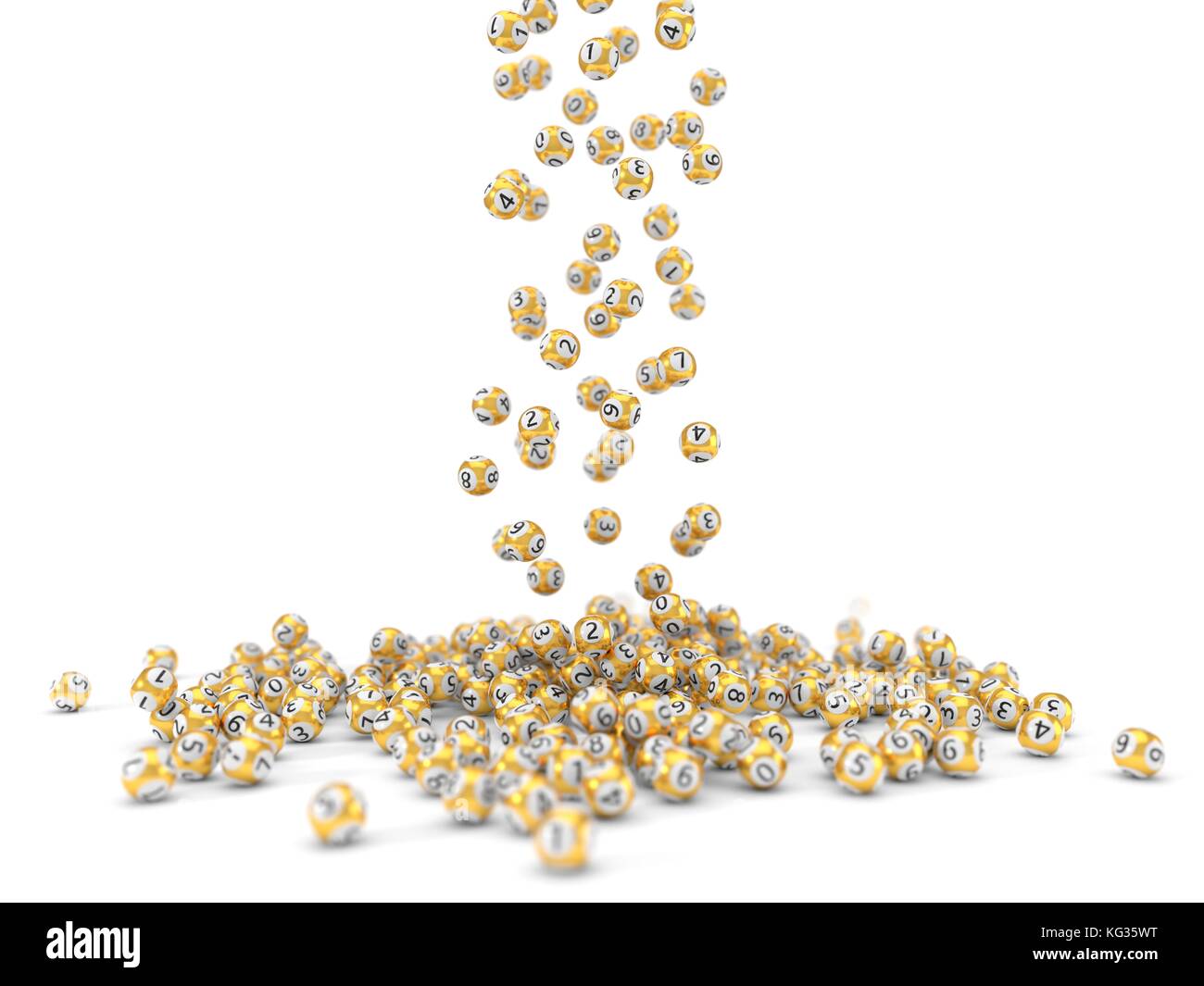 falling golden lottery balls with dept of field effect. 3d illustration ...